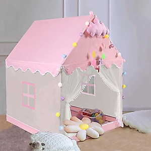 SOHAPY Play Tent Playhouse for Kids Princess Castle Tent Gift Toys for Girl Play House with Lights and Flags for Toddler Children Indoor & Outdoor(51"x 39"x 47") (Pink)
