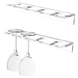 MyGift Wall Mounted Modern Clear Premium Acrylic Wine Glass Holder Stemware Hanging Rack, Set of 2