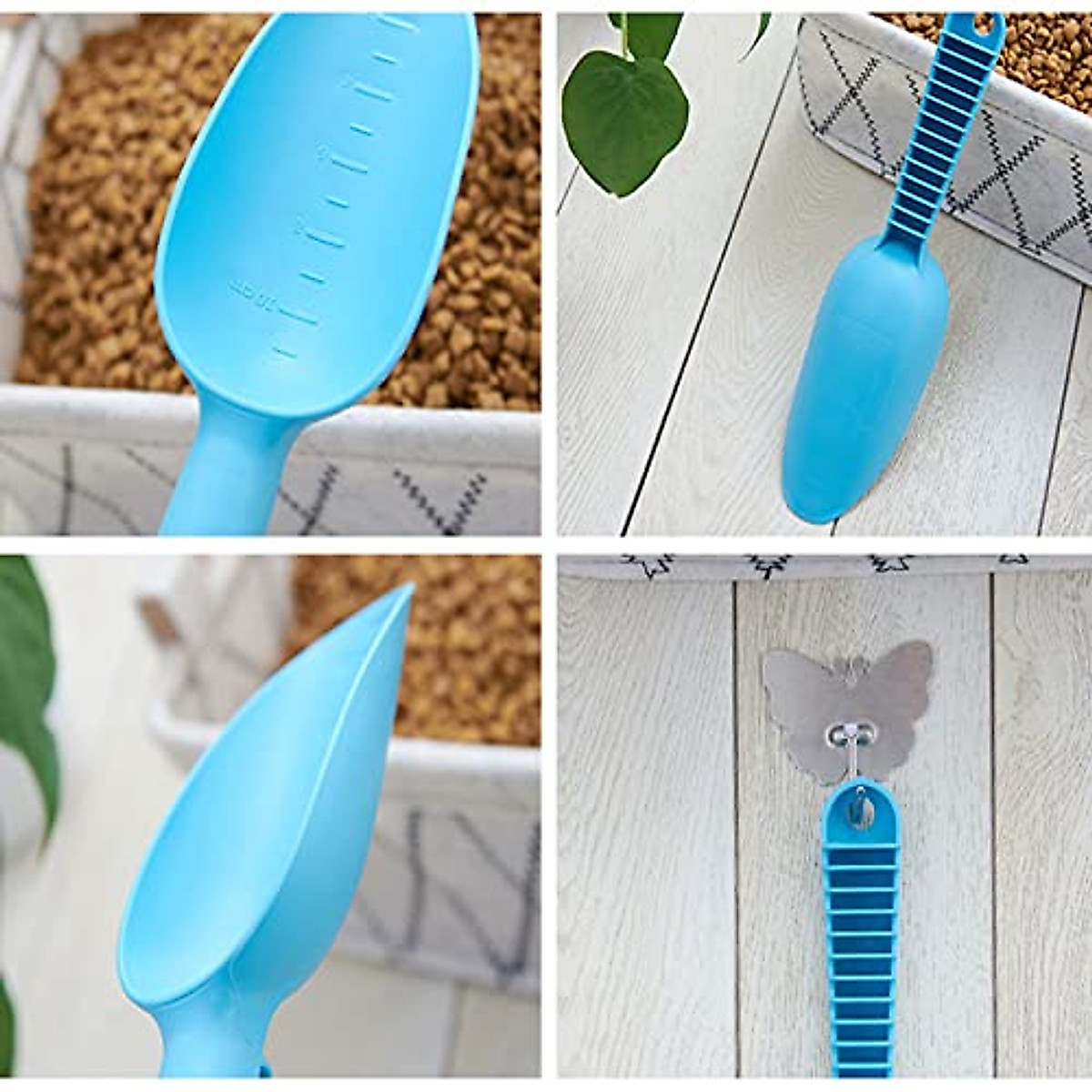 2Pcs Plastic Garden Soil Scoops, Muti-Functional Homegrown Gardening Tool Flowerpot Shovel, Bonsai Soil Scoops, Flowerpot Transplanting Digging Tool , Pet Food Scoop, Beach Sand Scoop (Blue+Pink)