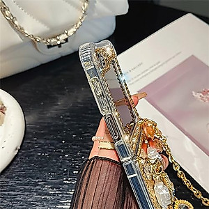 Omio Designed for Samsung Galaxy Z Flip 5 Mirror Case with Crossbody Lanyard Luxury Sparkle Bling Crystal Diamond Glitter Flower Cute Slim Makeup Phone Case for Galaxy Z Flip 5 Women Girls, Rose Gold