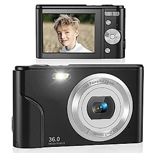 Digital Camera, Lecran Kids Camera FHD 1080P 36.0 Mega Pixels Vlogging Camera with 16X Digital Zoom, LCD Screen, Compact Portable Mini Cameras for Teens, Beginners, Students, Kids (Black)