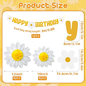 Daisy Birthday Decorations Daisy Tissue Pom Poms White Yellow Paper Flowers Wall Hanging Decorations with Daisy Birthday Banner for 1st Birthday Bridal Baby Shower Wedding Classroom Décor