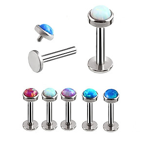 Piercingpops 5PCS 16G Fire Opal Labret Piercing Stainless Steel Tragus Helix Lip Monroe Body Piercing Stud (4mm Opal / 8mm Bar Length)