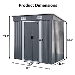 Arlopu 6 x 3.5 FT Outdoor Storage Shed, Metal Sheds with Sliding Doors and Vents, Waterproof Tool Storage Cabinet, Backyard Patio Lawn, for Bicycle, Garden Tool, Pet House, Utility Room (Light Grey)
