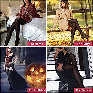 MANZI Sheer Shiny Thigh High Stockings 2 Pairs Silky lingerie Pantyhose for Women with Stay Up Silicone Lace Top(2 Black, S/M)