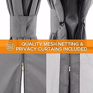 Sunjoy 10 ft. x 10 ft. Hardtop Gazebo, Outdoor Aluminum Frame, 2-Tier Steel Hardtop Backyard Gazebo with Netting, Curtain and Ceiling Hook by SummerCove