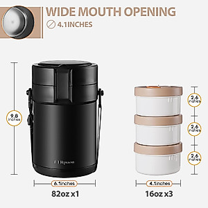 TTrpuon 82oz Thermos Container For Hot Food, 3 Tier Wide Mouth Insulated Stackable Food Container, lunch box for Work Office Outdoors Picnic (black)