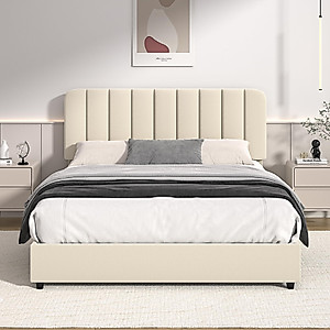 VECELO Queen Size Upholstered Bed Frame with 4 Drawers and Adjustable Headboard, Velvet Platform Storage Bedframe Mattress Foundation, Wooden Slats Support, No Box Spring Needed, Beige