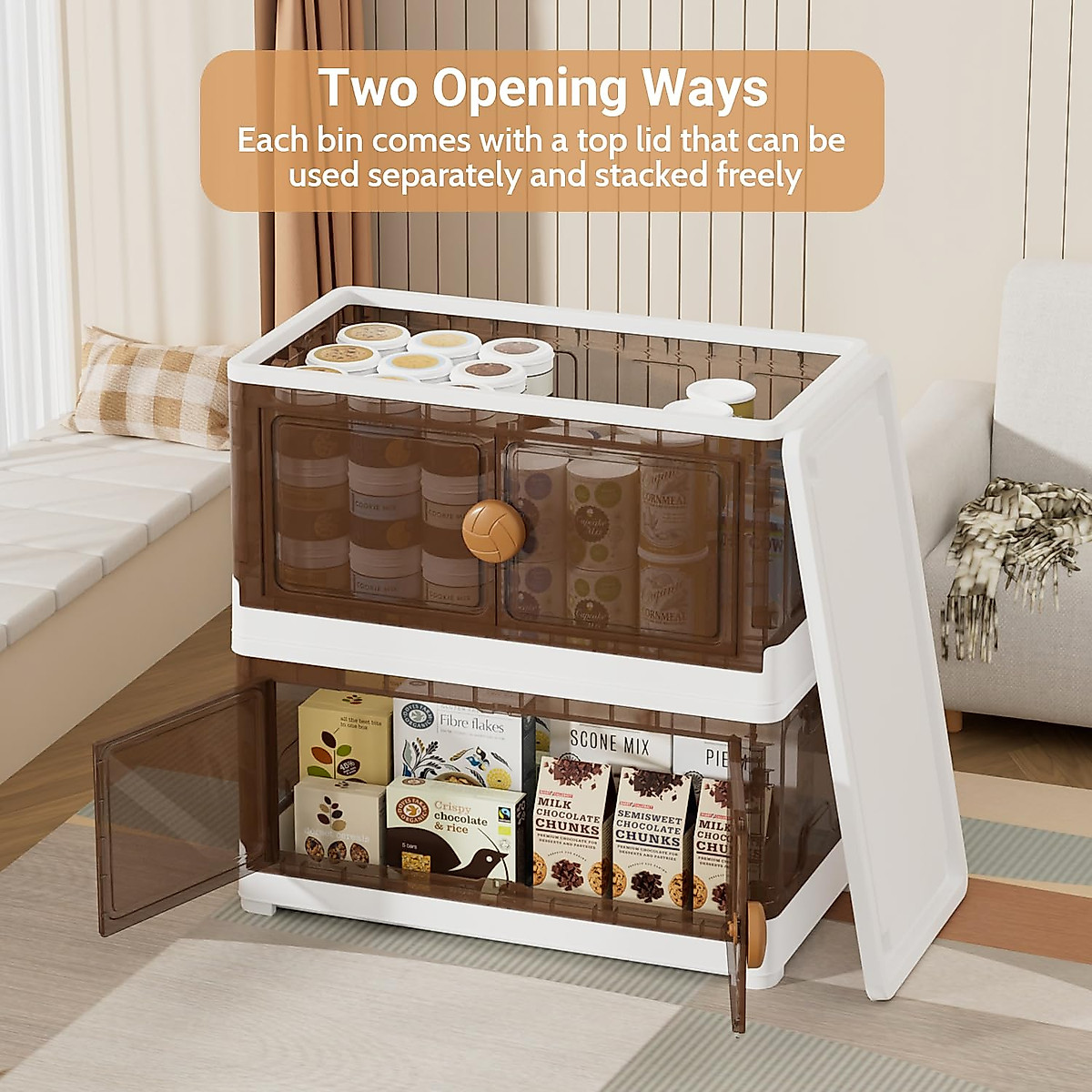 SIRIRIC Large Storage Bins with Lids, Stackable Storage Containers, Closet Organizers and Storage, 4 Packs x 23Gal Storage Bins, Folding Storage box with Doors and Wheels