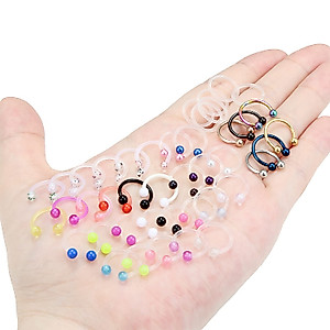 Cisyozi 16G Clear Plastic Septum Rings Jewelry Flexible Silicone Horseshoes Septum Nose Eyebrow Smiley Lip Ring Hoop Cartilage Helix Rook Daith EarringS Piercing Jewelry Retianer Women Men Work Sport