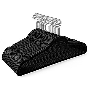 HOUSE DAY Premium Velvet Hangers 30 Pack, Non Slip Felt Hangers Black, Space Saving Clothes Hangers, Heavy Duty Coat Hangers, Slim Flocked Hangers, Suit Hanger for Adult