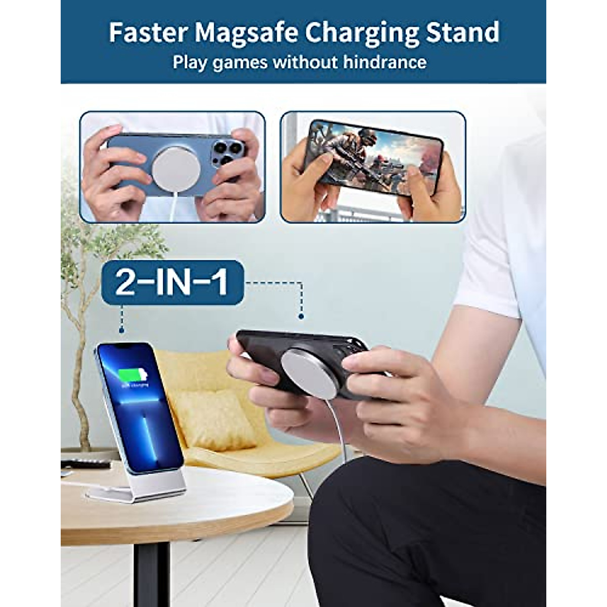 Magnetic Wireless Charger Mag-Safe Charger for iPhone 14/13/12 Series Convertible Magnet Wireless Charging Stand/Pad with 20W Adapter 5ft Cable for iPhone 14 13 12 Pro/Max/Plus (White)