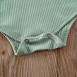 CIYCUIT 3Pcs Newborn Baby Girl Summer Clothes Ruffle Romper Bodysuit + Shorts + Headband Outfits Green 3-6 Months