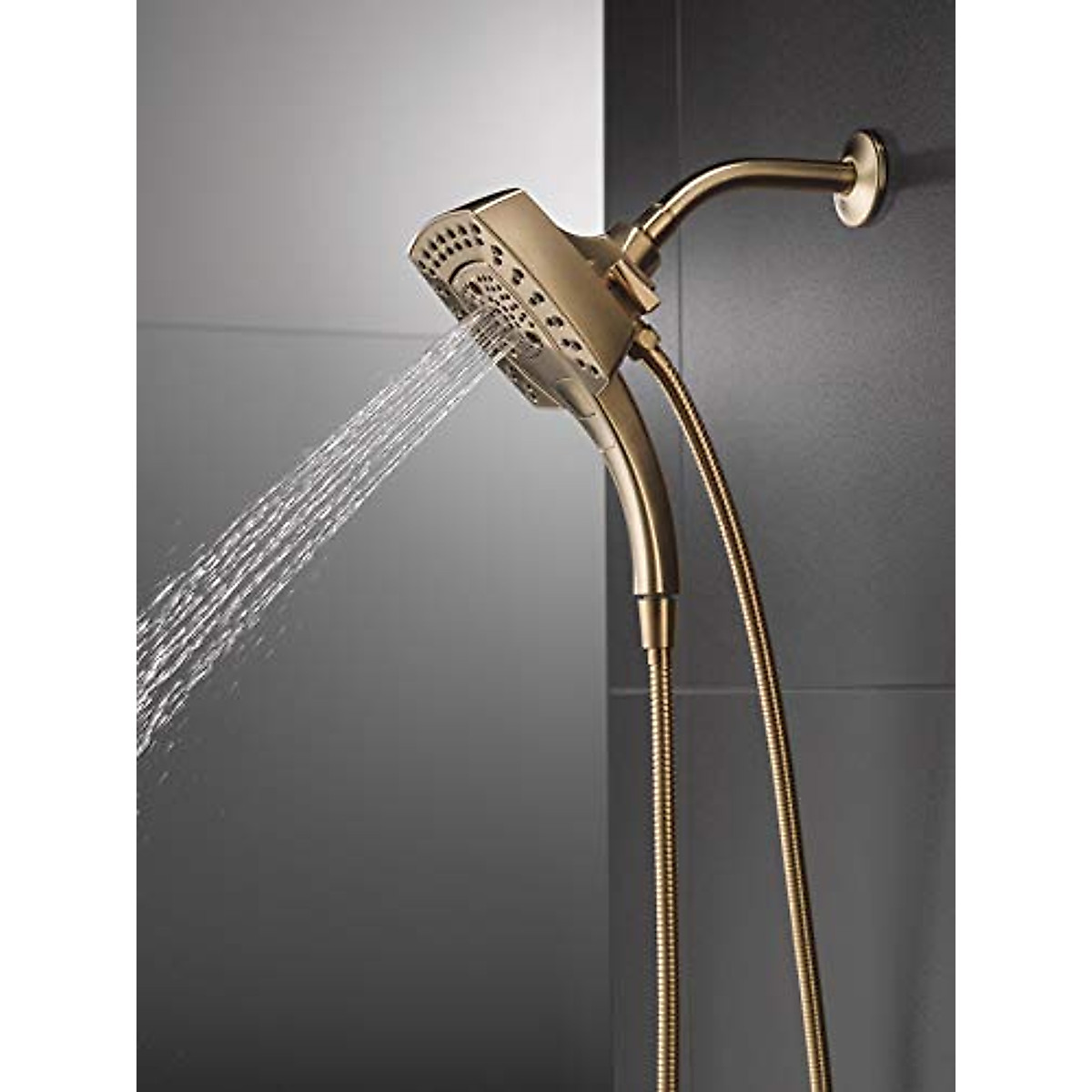 Delta Faucet 5-Setting In2ition 2-in-1 Dual Hand Held Shower Head with Hose, Gold Shower Head Handheld Combo, Magnetic Docking Handheld Shower Head, 2.5 GPM, Champagne Bronze 58474-CZ25