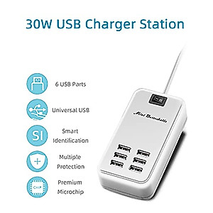 6 Ports USB Charger Hub Desktop US Plug AC Power Wall Travel Charging Adapter Slots Charging Station Extension Socket Outlet with Cable
