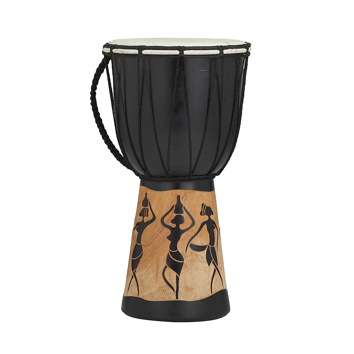 Deco 79 Wood Drum Handmade Decorative Sculpture Djembe Home Decor Statue with Rope Accents, Accent Figurine 6" x 7" x 12", Black