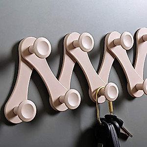 Modern Style Originality Expandable Coat Rack Plastic Multi-Purpose Closet Hook Bathroom Kitchen Hang Rack Wall Mounted Hole Free Installation (Pink, 8 Hooks)