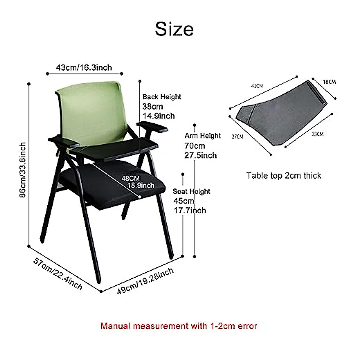 Tablet Arm Chair Ergonomic Office Chair with Wheels Training Chair for Office School Classroom Conference,Meeting Room Chair, Stacking Chair with Writing Board (Color : Grey)
