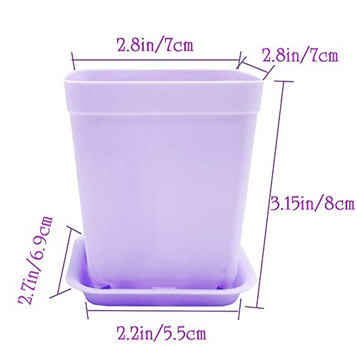 24 Pack Plastic Square Nursery Pots 3 Inch Plastic Plant Pots,Flower Pot with Tray Saucer for Indoor Outdoor Garden Office Decor