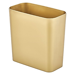 mDesign Small Plastic 1.8 Gallon Trash Can Wastebasket Garbage Bin for Bathroom - Slim Rubbish Waste Bin Trashcan for Master/Guest Bath, Bedroom, Kitchen, Laundry Room, Casi Collection, Soft Brass