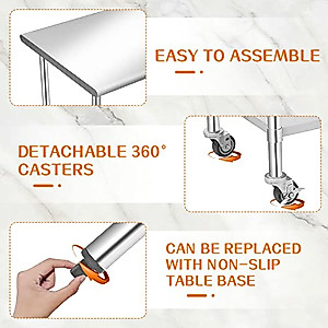 HOCCOT Stainless Steel Prep & Work Table with Adjustable Shelf, with Wheels, Kitchen Island, Commercial Workstations, Utility Table in Kitchen Garage Laundry Room Outdoor BBQ, 24" X 30"