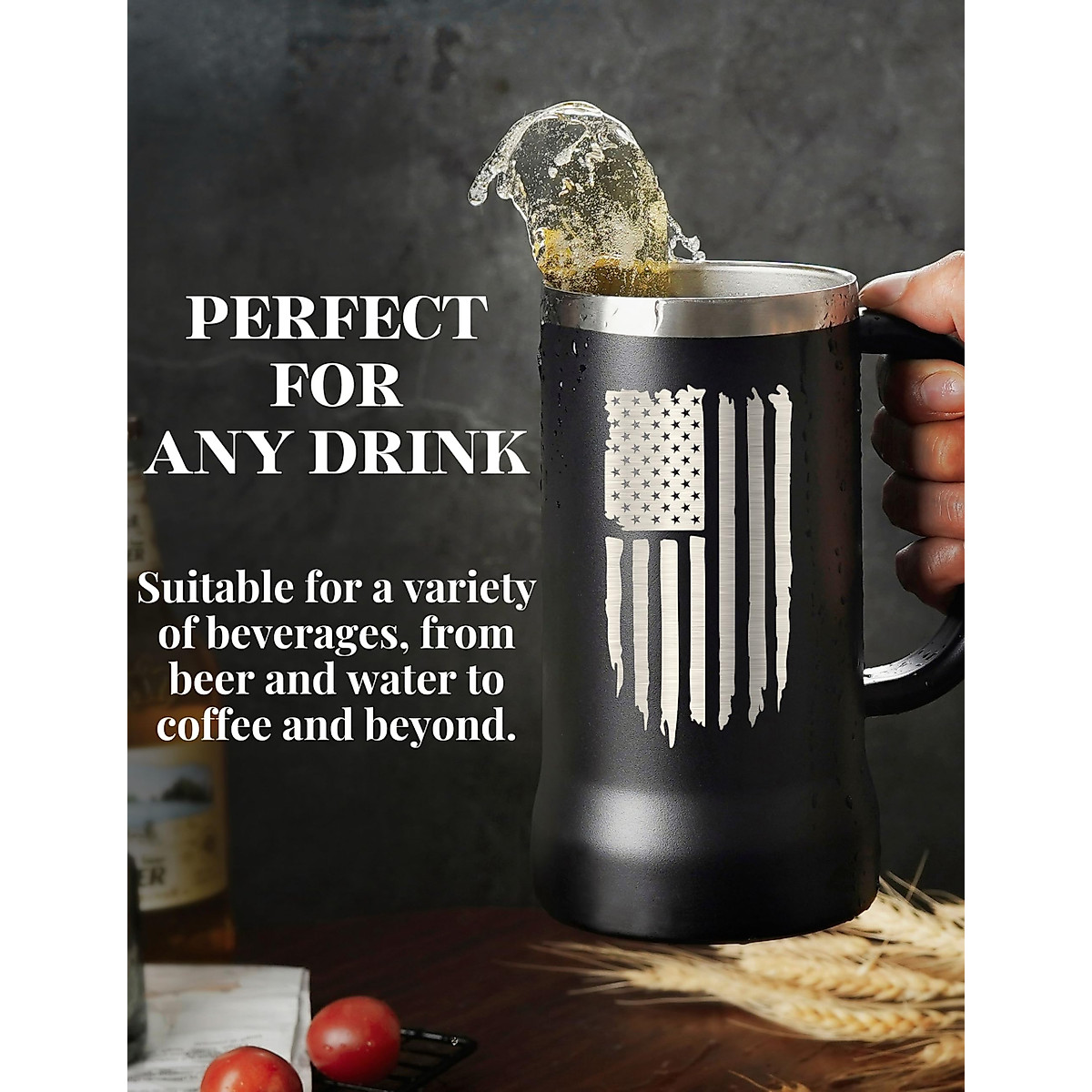 Onebttl Gifts for Men, American Citizenship Gifts for for Dad, Grandpa, Uncle, Brother, Boyriend, Husband, Stainless Steel Beer Stein Tumbler, 24oz Beer Mug with Lid
