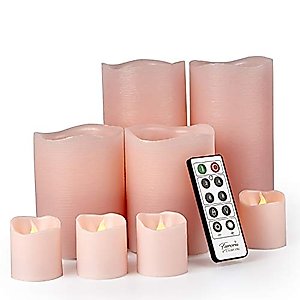 Furora LIGHTING Pink Real Wax Flameless Candles with Remote and Timer, 4 Pillars and 4 Votives Pack of 8, LED Flickering Candles for Home Décor, Battery Included