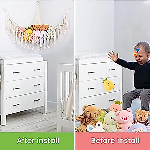 Stuffed Animal Hammock with LED Lights, 11.8Ft 75LEDs Preinstalled Toy Storage Macrame Hammock, Hanging Toy Nets for Kids Bedroom Nursery Doll Room Corner Organizer Hammock with Remote 8 Modes-White