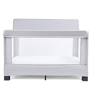 Baby Delight Horizon Full Size Crib, Breathable Mesh Walls, Tool-Free Assembly Baby Bed, Luxe Quilted Easy to Clean Fabric, Grey