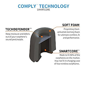 COMPLY SmartCore Sport Pro Premium Universal Memory Foam Noise-Reducing Earbud Tips for Wired Earphones (Medium, 3 Pairs)