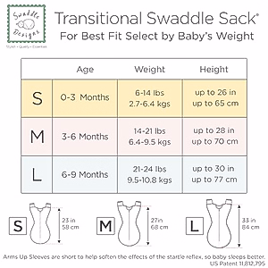 SwaddleDesigns Transitional Swaddle Sack with Arms Up Half-Length Sleeves and Mitten Cuffs, Medium, 3-6 Months, 14-21 lb, Heathered Gray (Arms Up Swaddle, Transition Swaddle Sleep Sack)