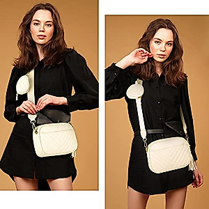Quilted Small Crossbody Bag for Women With Coin Purse Pouch and Tassel Women Square Camera Side Shoulder Handbag (White)
