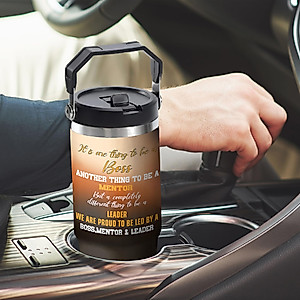 Wuepncah 30 Oz Boss Tumbler with Handle and Straw, Office Gifts Ideas for Bosses Day Cups, Stainless Steel Boss Mug Gift for Men in Bosses Day, Fathers Day, Birthday