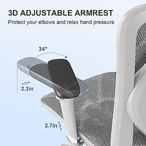 SIHOO M57 Ergonomic Office Chair with 3 Way Armrests Lumbar Support and Adjustable Headrest High Back Tilt Function Light Grey