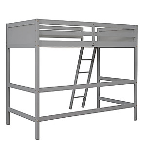 Harper & Bright Designs Twin Loft Bed Wood Loft Bed Frame with Full-Length Guardrails and Angel Ladder for Kids Boys Girls Teens, Gray