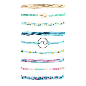 GFLPO Surfer Wave Bracelets for Women Summer Beach Bracelets Handmade Braided Rope Friendship Bracelets Boho Adjustable Waterproof Bracelets for Women Ocean Bracelets Beach Jewelry for Women