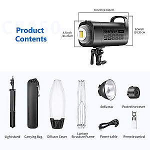 Neewer 150W 5600K LED Video Light, CB150 2.4G LED Video Lighting Kit with Light Stand/Bowens Mount/Remote/Lantern Softbox, 13000Lux/1m, CRI/TLCI 97+ for Photo Video Studio Lighting Photography
