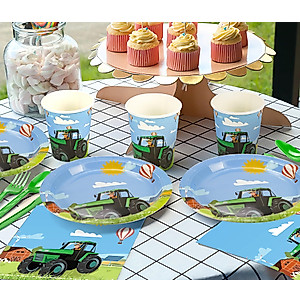 Owelleny Tractor Birthday Party Supplies - Farm Tractor Party Decorations Tableware, Paper Plates, Napkin, Cup, Disposable Cutlery, Green Tractor Birthday Baby Shower Table Decorations | Server 24