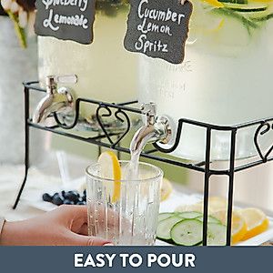 Crutello 2 Pack Glass Beverage Dispenser with Stainless Steel Spigots, 1 Gallon Drink Dispenser Metal Black Stand, Lemonade, Tea, Water, Laundry Detergent - A Family-Owned American Brand