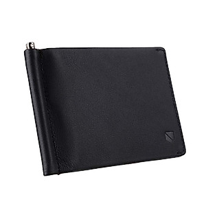 SLNT Leather RFID & NFC Blocking Money Clip Bi-Fold Wallet - Slim Profile, Lightweight Design, Great for Travel, Gift for Men - Signal Blocking Keeps Your Information Secure (Napa Leather, Black)
