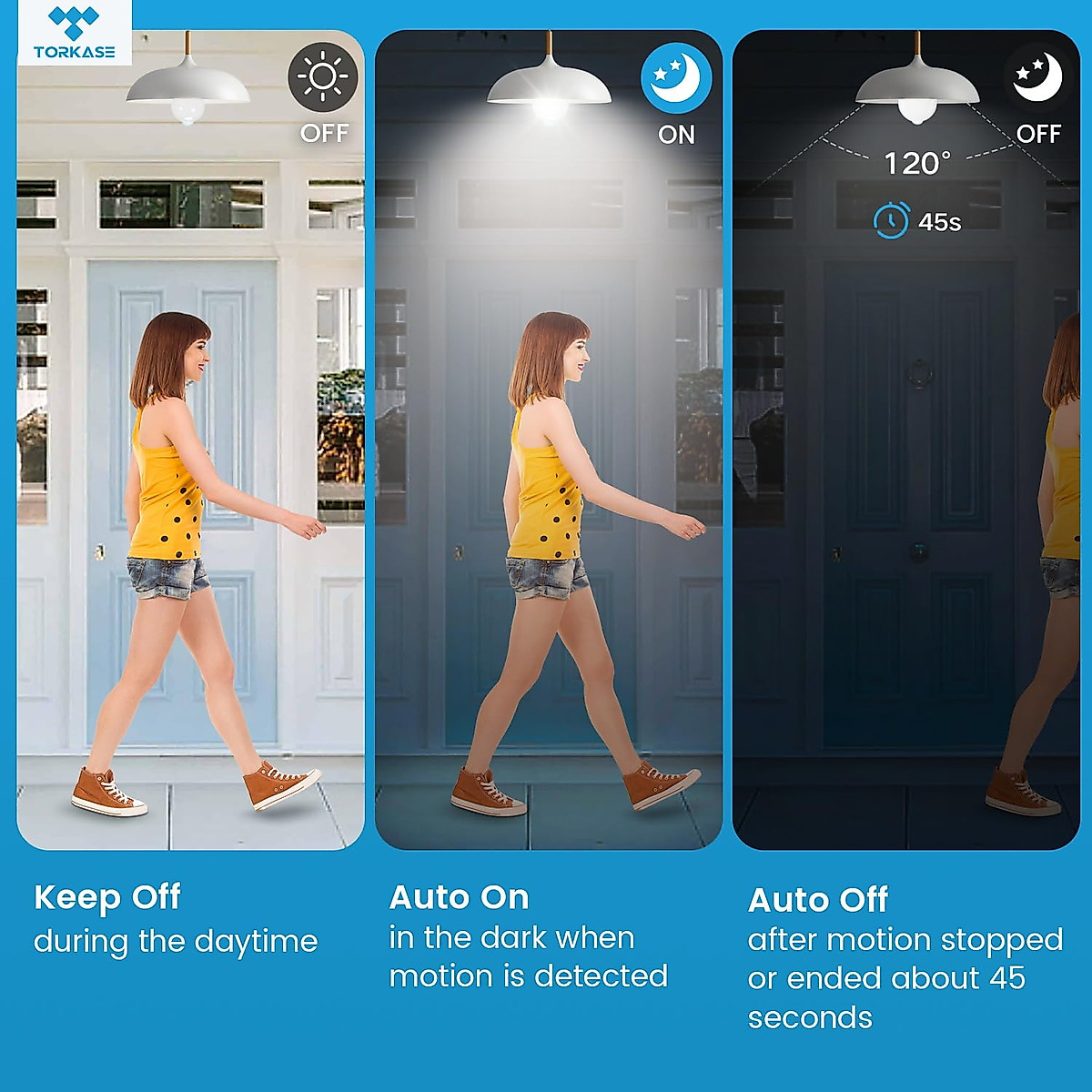 Motion Sensor Light Bulbs, 13W (100Watt Equivalent), Motion Activated Dusk to Dawn Security LED Bulb, 5000K Daylight, Energy-Efficient, for Indoor and Outdoor Lighting, Porch, Stairs, Hallway 3Pack