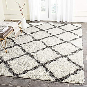 SAFAVIEH Dallas Shag Collection 8' x 10' Ivory/Beige SGD257B Trellis Non-Shedding Living Room Bedroom Dining Room Entryway Plush 1.5-inch Thick Area Rug