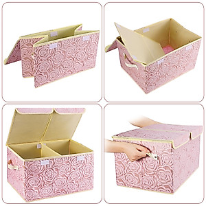 Fassave Foldable Storage Bins with Lids, 2 Packs Fabric Storage Container Basket Cube with Handles for Office, Bedroom, Closet (Large-2 Pack, Light Pink Pattern-2 Lid)