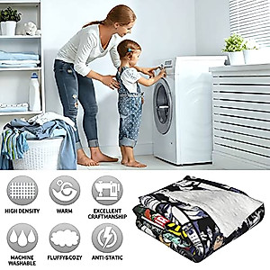 Throw Blanket for Couch Cartoon Characters Soft Cozy Deku Blanket Soft Plush Fluffy Warm Cozy Anime Fans Blanket for Bed Sofa Camping Travel 50''X40''