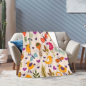 Throw Blanket 30x40 Inch,Cute Cartoon Bird Flower Summer Flannel Soft Cozy Fluffy Throw Blankets and Warm Throws for Adults in Couch Sofa Bed 40x30 Inch