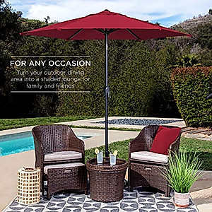 Best Choice Products 7.5ft Heavy-Duty Round Outdoor Market Table Patio Umbrella w/Steel Pole, Push Button Tilt, Easy Crank Lift - Burgundy