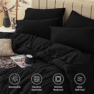 CozyLux Full Size Comforter Sets - 7 Pieces Bed in a Bag Set Black, Bedding Sets Full with All Season Quilted Comforter, Flat Sheet, Fitted Sheet, Pillowcases, Black, Full