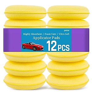 PSLER Foam Applicator Pads - Foam Car Wax Applicator Pad Detailing Round 4 inch Polishing Sponges for Car Wax Applicator Pad 12 Pack-Yellow