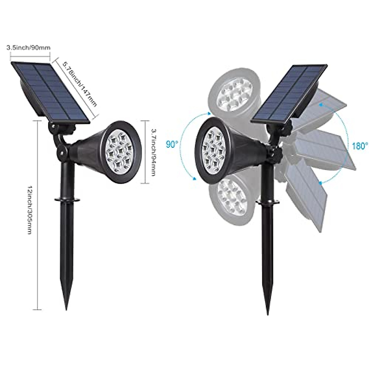 T-SUN Solar Spotlights, Color Changing 7 LED Waterproof Solar Garden Lights, Auto ON/OFF Adjustable Landscape Spot Lights, 2-IN-1 Solar Wall lights for Patio, Yard, Garden, Driveway, Pool Area(2 Pack)