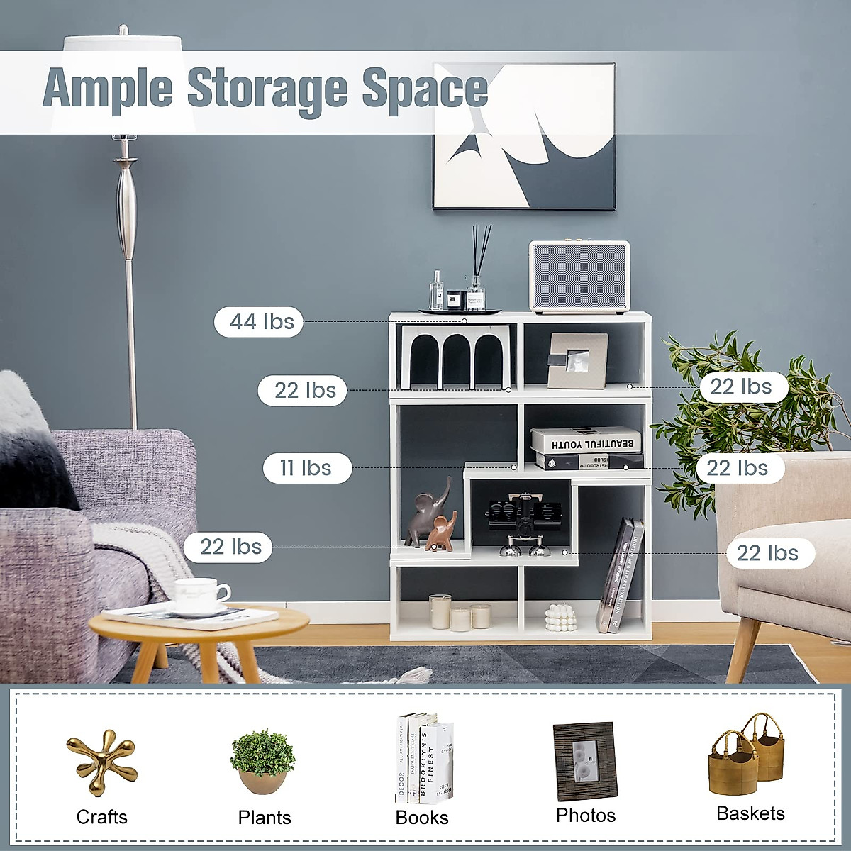 LOKO 3 Pieces Cube TV Stand, Modern Entertainment Center for up to 65 Inch TV, Minimalist TV Console Table, Free Combination Storage Bookcase Shelf for Living Room or Bedroom (White)